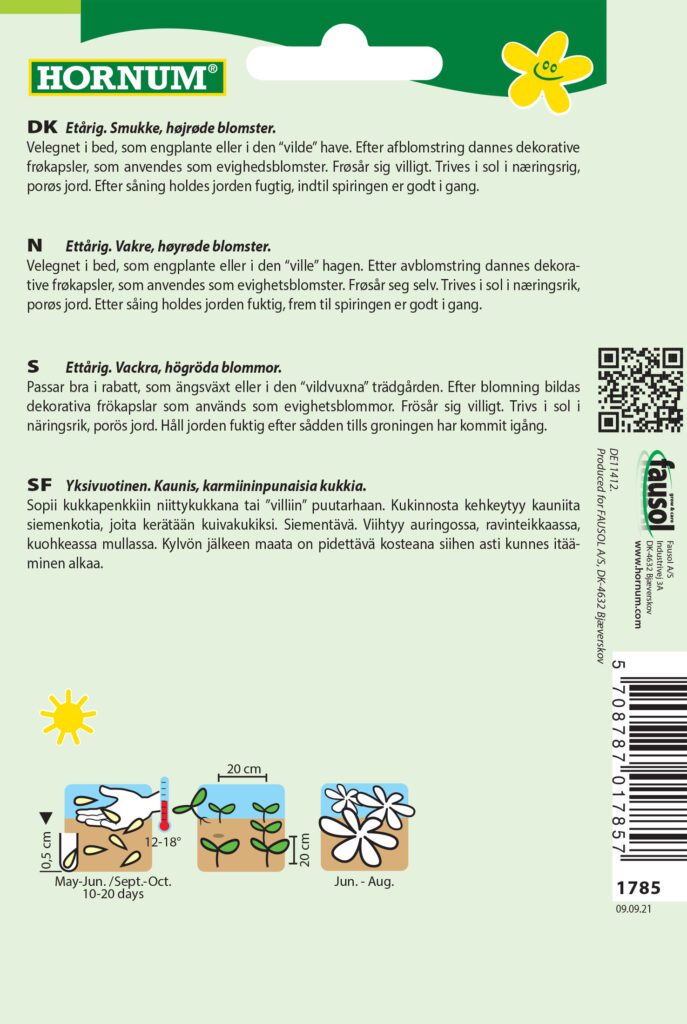 Rød valmue frø "Summerdream" Rød kornvalmue - Blomsterfrø