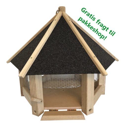 Fuglefoderhus med net. Udført i FSC certificeret olieret egetræ med tag ...